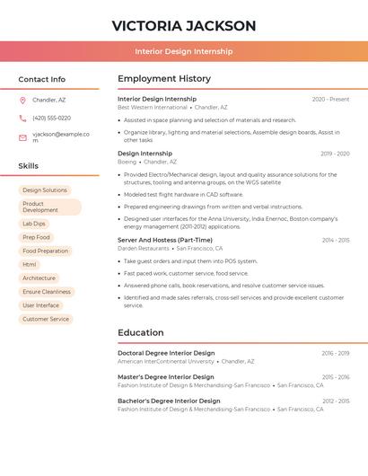 interior design cv examples